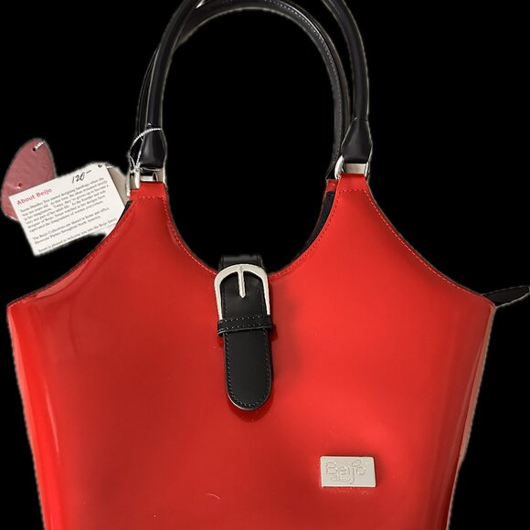 Beijo | Bags | Beijo Brand Purse Red Patent Leather Tote Bag With Black ...